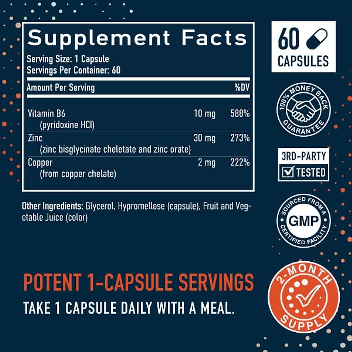 Zinc 30mg Microbeadlets with Copper | Highly Absorbable Zinc Bisglycinate & Orotate with 2mg Chelated Copper + Vitamin B6 | Vegan, Gluten-Free | Zinc Balance & Acne Support Supplements | 60 Capsules