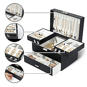 Dajasan Jewelry Box for Women 3 Layers Large Jewelry Organizer with velvet Travel Jewelry Storage Organizer Jewelry Case for Earring, Ring, Necklace, Bracelets