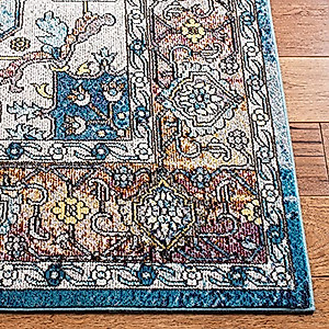 SAFAVIEH Aria Collection 6'5" Round Turquoise / Light Orange ARA191K Boho Chic Medallion Distressed Non-Shedding Dining Room Entryway Foyer Living Room Bedroom Area Rug