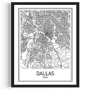 Dallas Map City Maps Dallas Map Print Map Art Print Texas Print Texas Map Texas State Modern Map Print Black White Map Wall Art Modern City Print 8x10 Unframed