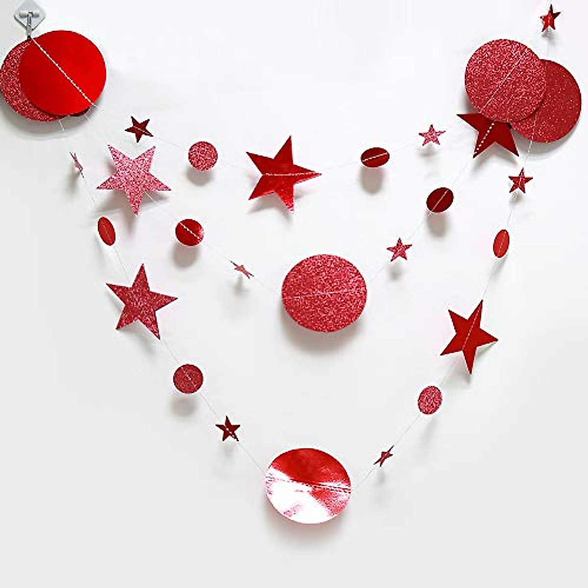 Decor365 Twinkle Star Garlands Red Circle Dots Streamer for Valentines Party Decorations Chinese New Year Hanging Decor Glitter Banner for Bridal Shower Baby Shower Showcase Wedding Curtains Props