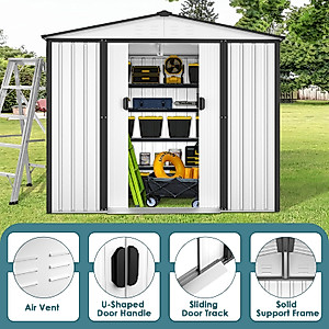 Crownland 4X6 FT Patio Garden Storage Shed Steel Outdoor Garden Shed Tool House with Ventilation & Sliding Door (Cool White)