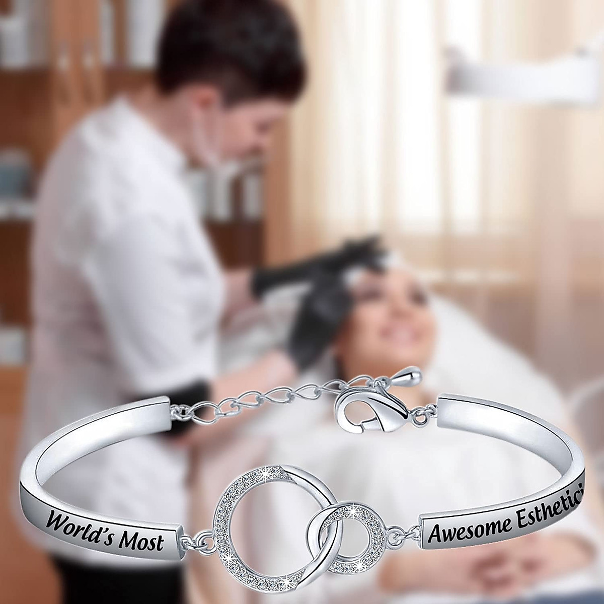 UJIMS Estheticians Appreciation Gifts Funny Esthetician Keychain World’s Most Awesome Esthetician Jewelry for Beautician Makeup Artists (Esthetician Charm Bracelet)