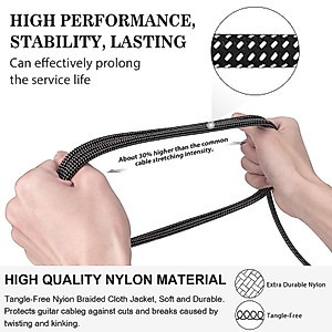 JOLGOO Guitar Cable, 1/4 Inch Cable 10 Ft, Straight to Right Angle 6.35mm Plug Bass Keyboard Instrument Cable, Black and Gray Tweed Cloth Jacket, Electric Mandolin, pro Audio