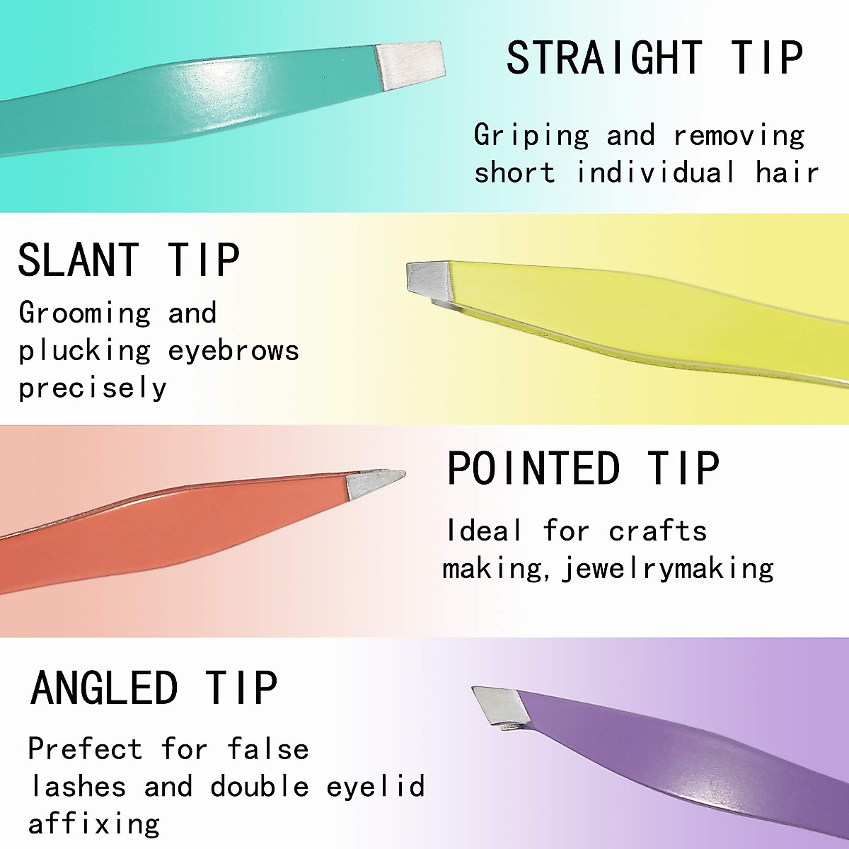 Mini Eyebrow Tweezers Set - Professional Stainless Steel Tweezers for Travel, Best Precision Tweezers for Eyebrows - Great Precision for Facial Hair Removal, Portable for Outdooring (4 Colors)