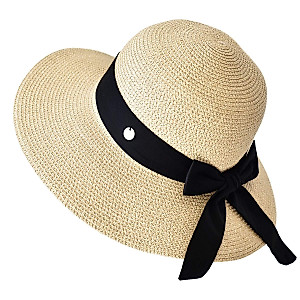 SOMALER Womens Straw Sun Hats Wide Brim Foldable Beach Hats UV UPF 50+ Summer Sun Travel Hat for Women