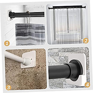 DOITOOL 6pcs Bracket Holder Heavy Duty Shower Curtain Tension Curtain Rods Circle Hooks Adhesive Curtain Rod Holder Wall- Mounted Shower Rods Holder Shower Curtain Tension Holder Fixture
