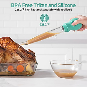 U-Taste 1.5oz Angled Turkey Baster - 228.2℉ Heat Resistant Food Grade Tritan and Silicone Large Octopus Bulb Baster Set with Cleaning Brush for Cooking Basting Meat Poultry Beef Chicken (Aqua Sky)
