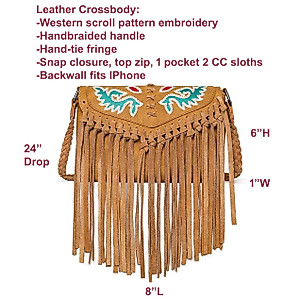 Montana West Handcrafted Leather 4 in 1 Bundle Clutch Crossbody Biker Bag w Fringe & Coin Key Fob (Tan with Antiqued Concho)