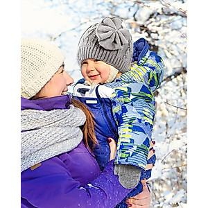 SATINIOR 6 Pieces Baby Winter Hats Infant Winter Warm Knitted Hat Gloves Set Toddler Beanie Mitten Gloves Set Newborn Baby Classic Beanie Warm Knitted Hats with Bow, Gray, White and Pink