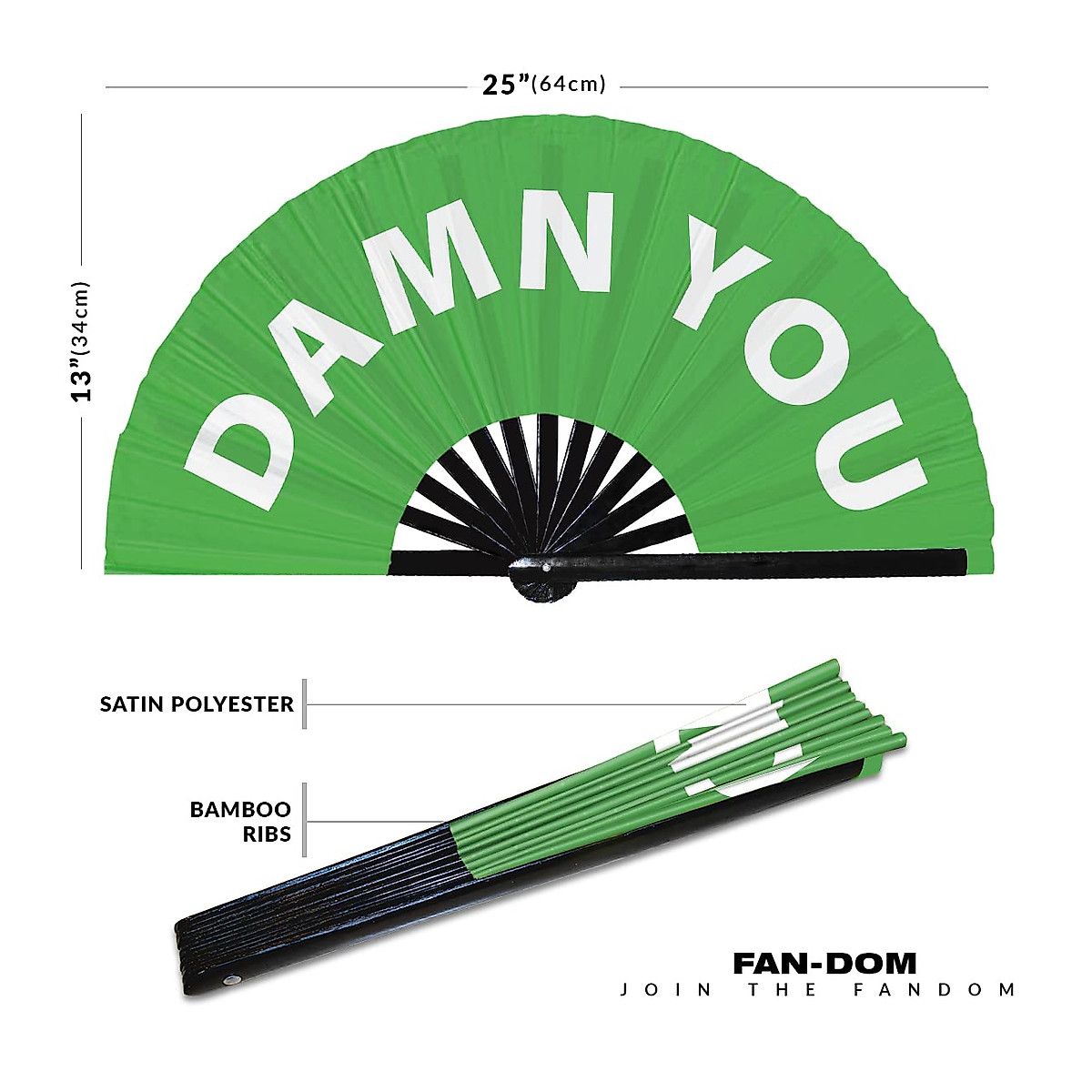 Damn You hand fan foldable bamboo circuit hand fan funny gag slang words expressions statement gifts Festival accessories Rave handheld Circuit event fan Clack fans (Green)