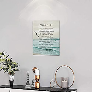 Tourrest Psalm 91 Wall Art Scripture Wall Decor Bible Verse Canvas Prints Christian Religous Framed Artwork for Bedroom Living Room Church 12"x16"