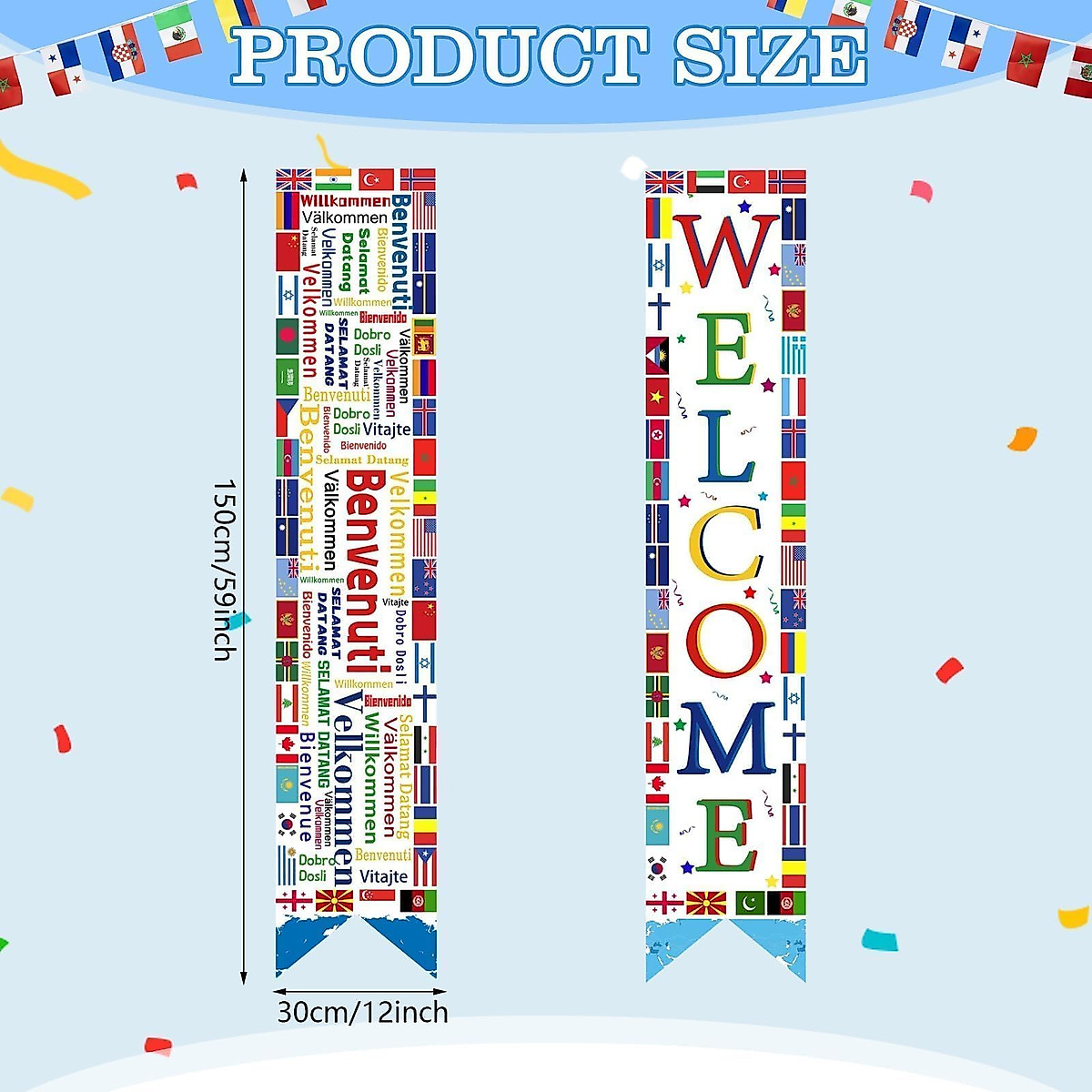 2 PCS Multicultural Decorations Banner International Welcome Flags Decorations 12x60 Inch Around The World Decorations Banners Sports Events Club Birthday School Classroom Party Supplies Decor