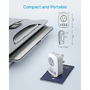 [3-Pack] UK Ireland Travel Plug Adapter, VINTAR International Power Adaptor with 1USB C, 2American Outlets and 3USB Ports, 6 in 1 Type G Plug Adapter