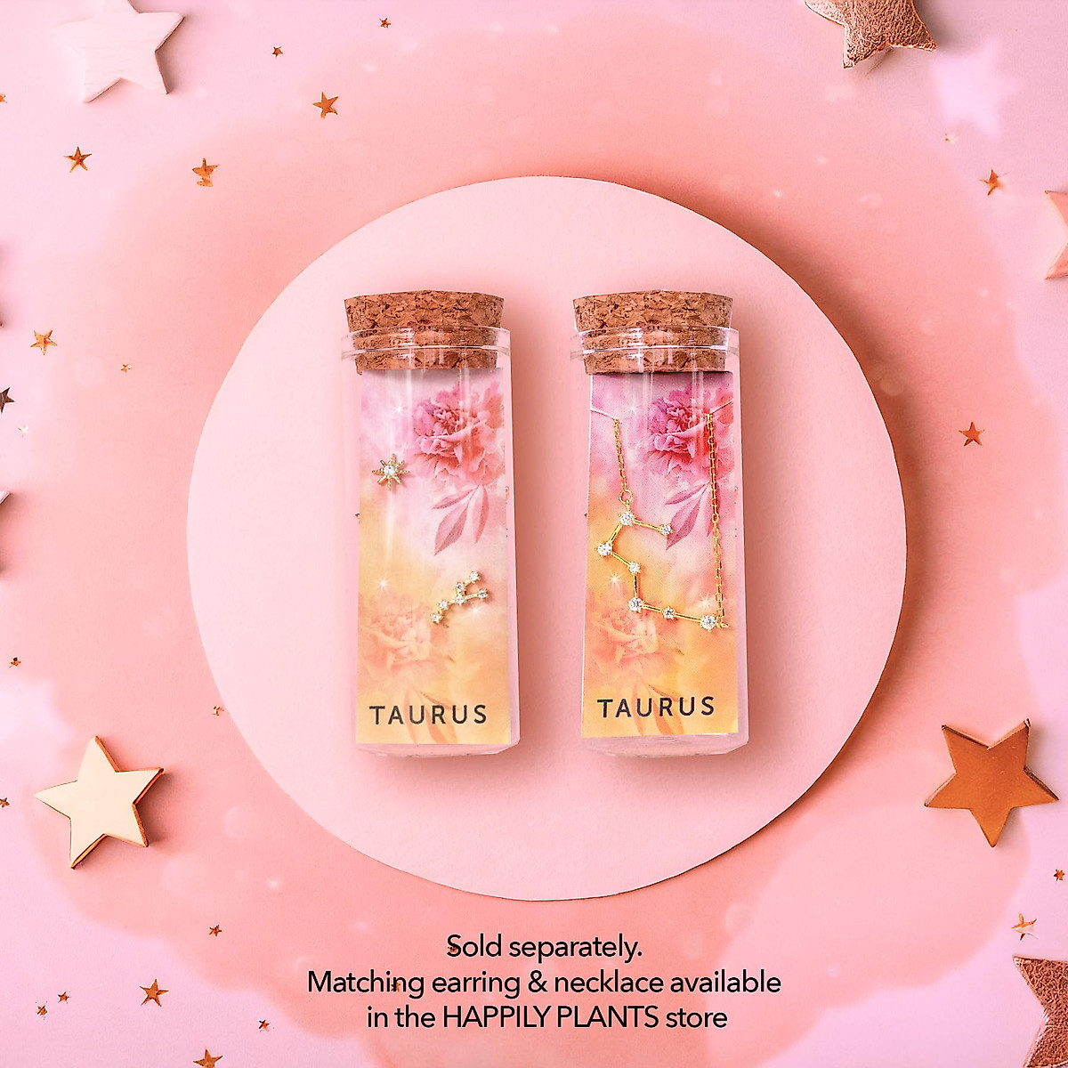 TAURUS 18k Gold Mismatched Stud Earring, Zodiac Star Stud Earrings Gift Set, Birthday Astrology Gifts for Women, Teens, Birth Flower (Taurus)