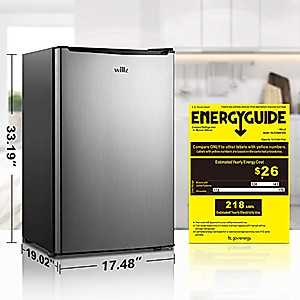 Willz WLR33MS1D02 Compact Refrigerator, Single Door Fridge, Adjustable Mechanical Thermostat with Chiller, Stainless Steel Look, 3.3 Cu Ft