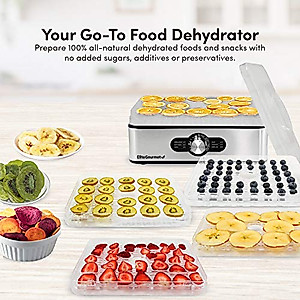 Elite Gourmet EFD3321 Food Dehydrator, Stainless Steel Trays Adjustable Temperature Controls, Jerky, Herbs, Fruit, Veggies, Dried Snacks, Stainless Steel