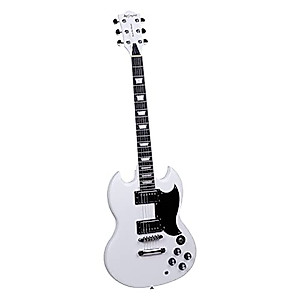 Leo Jaymz 39 Inch Double Cut Solid Body Electric Guitar - Poplar Wood Body，Maple Neck and Composite Ebony Fretboard (DC White)