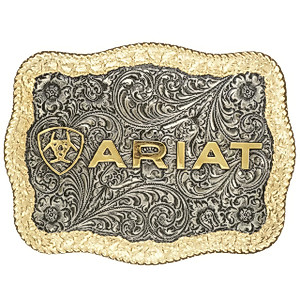 ARIAT Rectangle Buckle, Antique Silver and Gold Finish, Word and Shield Logo, 4-1/2" x 3-1/2"