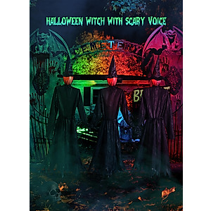 Halloween Decorations Outdoor 3PCS Light Up Witches Holding Hands Witches with Stakes, Scary Screaming Witches with Glowing Face, Creepy Halloween Party Props Decor for Yard Garden Outside Lawn Porch