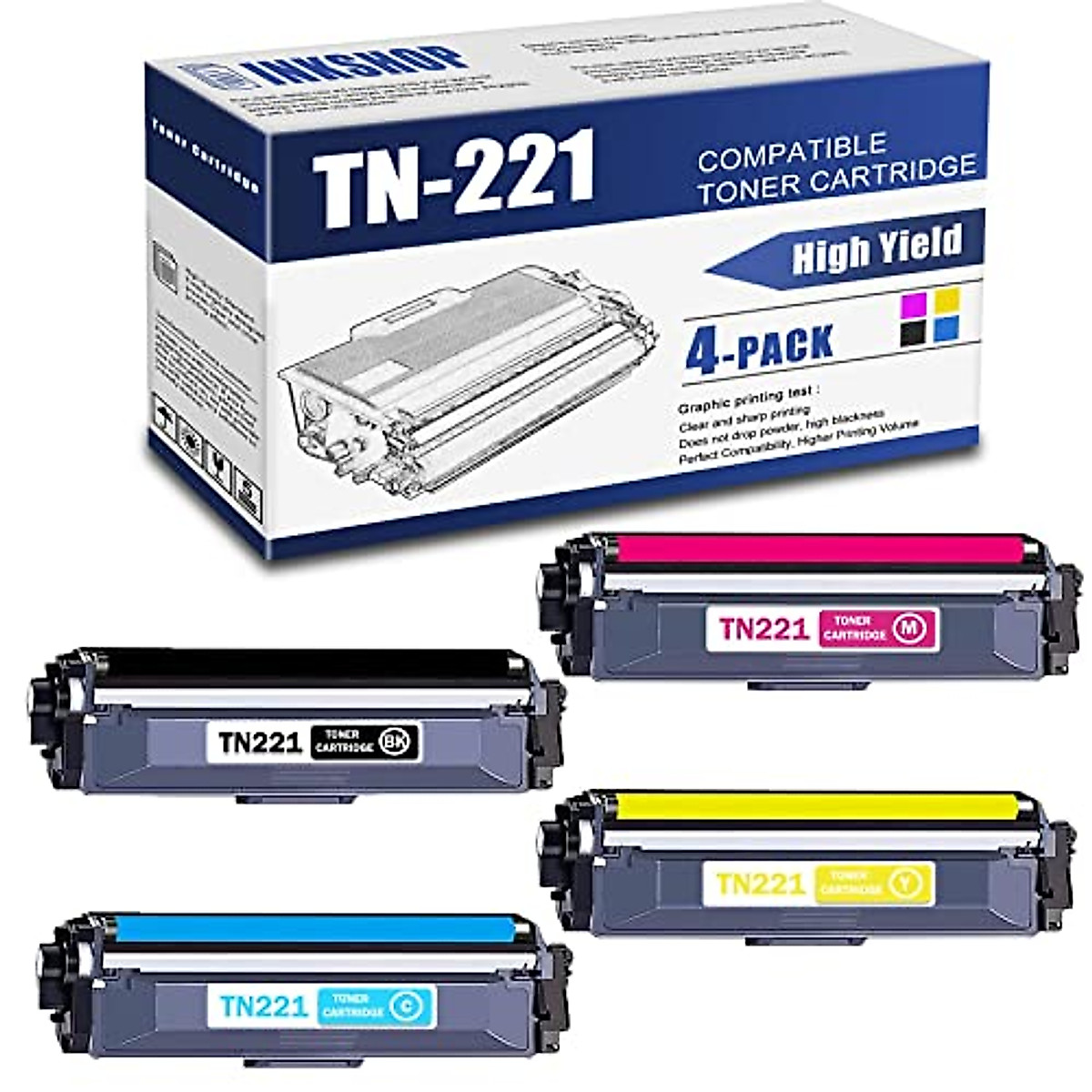 TN221 Compatible TN-221BK TN-221C TN-221Y TN-221M Toner Cartridge Replacement for Brother TN-221 HL-3140CW HL-3150CDN MFC-9130CW MFC-9140CDN DCP-9015CDW Toner.(1BK+1C+1Y+1M)