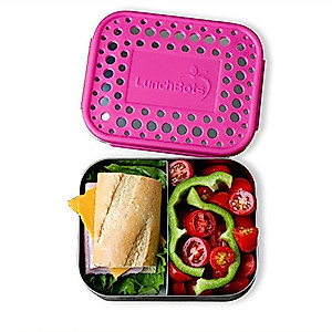LunchBots Medium Duo Snack Container - Divided Stainless Steel Food Container - Two Sections for Half Sandwich and a Side - Eco-Friendly - Dishwasher Safe - Stainless Lid - Pink Dots