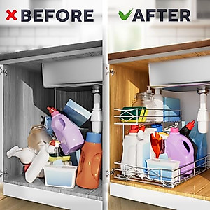 KOMFORA Cabinet Pull Out Organizer Shelves - 2-Tier Kitchen Under Sink Organizer - Heavy-Duty Cabinet Slide Out Drawer - Perfect Under Counter Organizer and Storage To Save Space