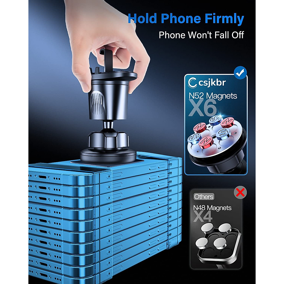 [ Military-Grade Magnetic Vent Hook] Phone Holder for Car, Hands Free Phone Car Mount Strong Magnet Air Vent Mount, 360° Rotation Car Phone Holder Compatible with iPhone Samsung Galaxy All Smartphones