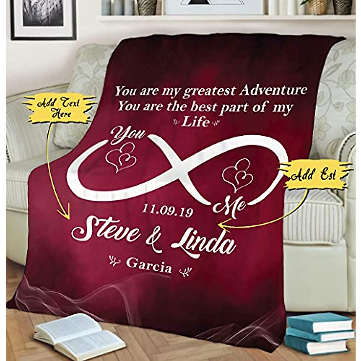 Every Love Story is Beautiful, Customized Couple Blankets, Infinity Designs, Birthday, Valentine's Day, Anniversary, Weeding Gift, Super Soft and Warm Blanket (Design 2, 50"x60")