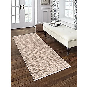 THE BEER VALLEY Diamond Woven Runner Rug 2'x6' - Beige, Anti-Slip Farmhouse Cotton Rugs for Hallway Kitchen Living Room - 24x72 Inches