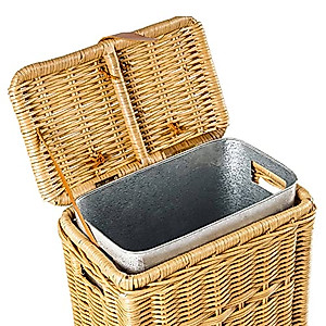 The Basket Lady Wicker Kitchen Trash Basket with Metal Liner, 16 in L x 10.5 in W x 24 in H, Sandstone