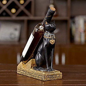 FRCOLOR Wine Holder Cat Shaped Wine Holder Resin Egyptian Cat God Figurine Wine Bottle Shelf Rack Retro Champagne Bottle Stand for Home Kitchen Countertop Bar Wine Bottle Holder