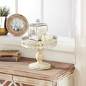 Deco 79 Metal Cake Stand with Lace Inspired Edge, 10" x 10" x 9", White
