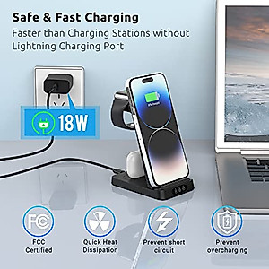 Charger Station for Apple Multiple Devices, 3 in 1 Fast Wireless Charging Dock Stand for Apple Watch 8 7 6 SE 5 4 3 2 iPhone 14 13 12 11 Pro X Max XS XR 8 7 Plus 6s 6 AirPods 1 2 3 Pro with Adapter