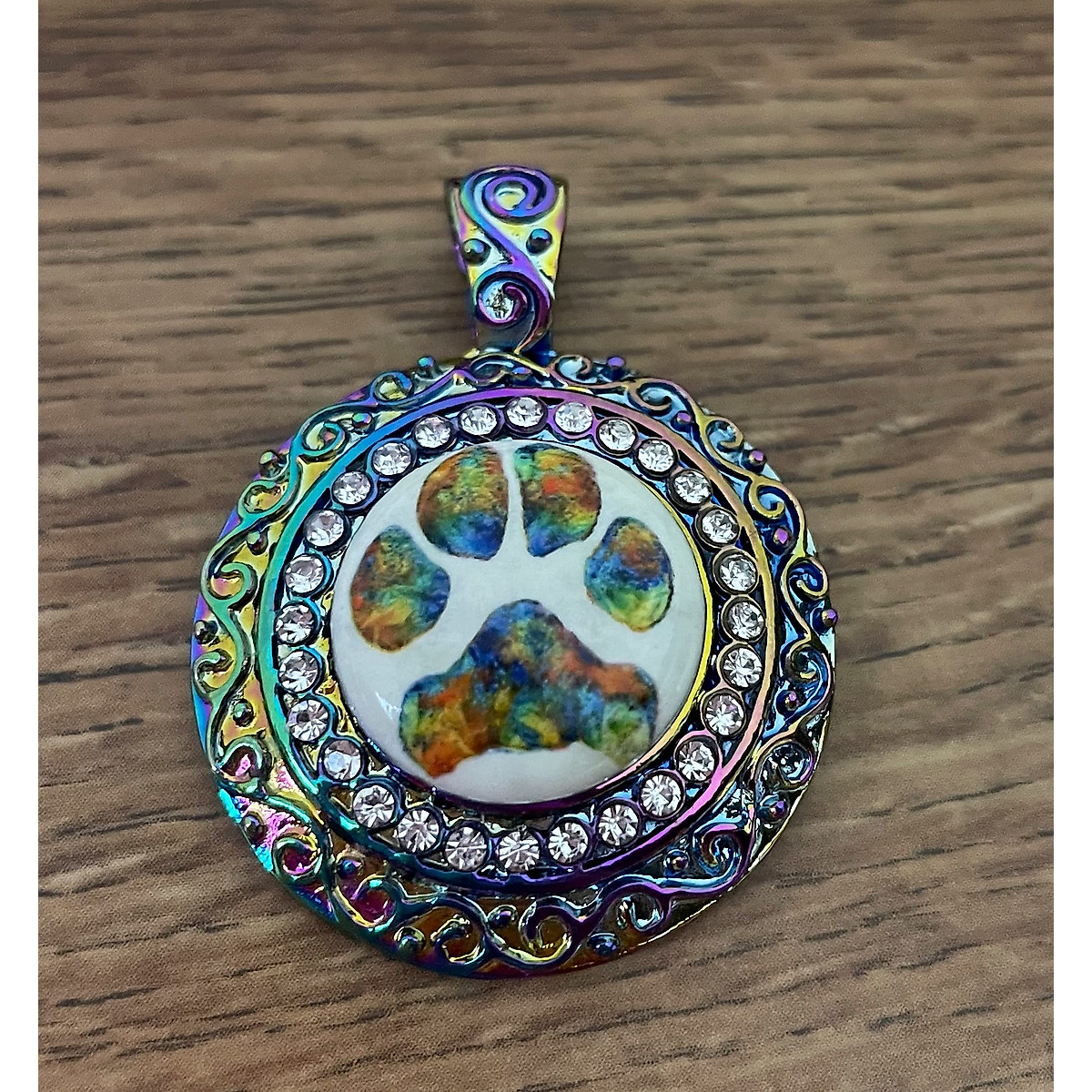 My Prime Gifts Interchangeable Snap Jewelry Round Shape Rhinestone Rainbow Oil Slick Bail Pendant fits 18-20mm Standard Size Ginger Style Charms, Rainbow, White, Clear (GJP4105)