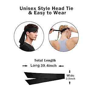 Black Head Tie Headband, Tie Up Sweatband for Tennis Sweat Hair Band Ninja Karate Pirates Basketball, Running, Workout for Men Women Boys Girls (Black 4 Pack)