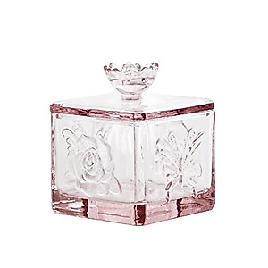 Gaolinci Roses & Butterflies Embossed Glass Candy Jar, Stained Glass Food Jar with Lid