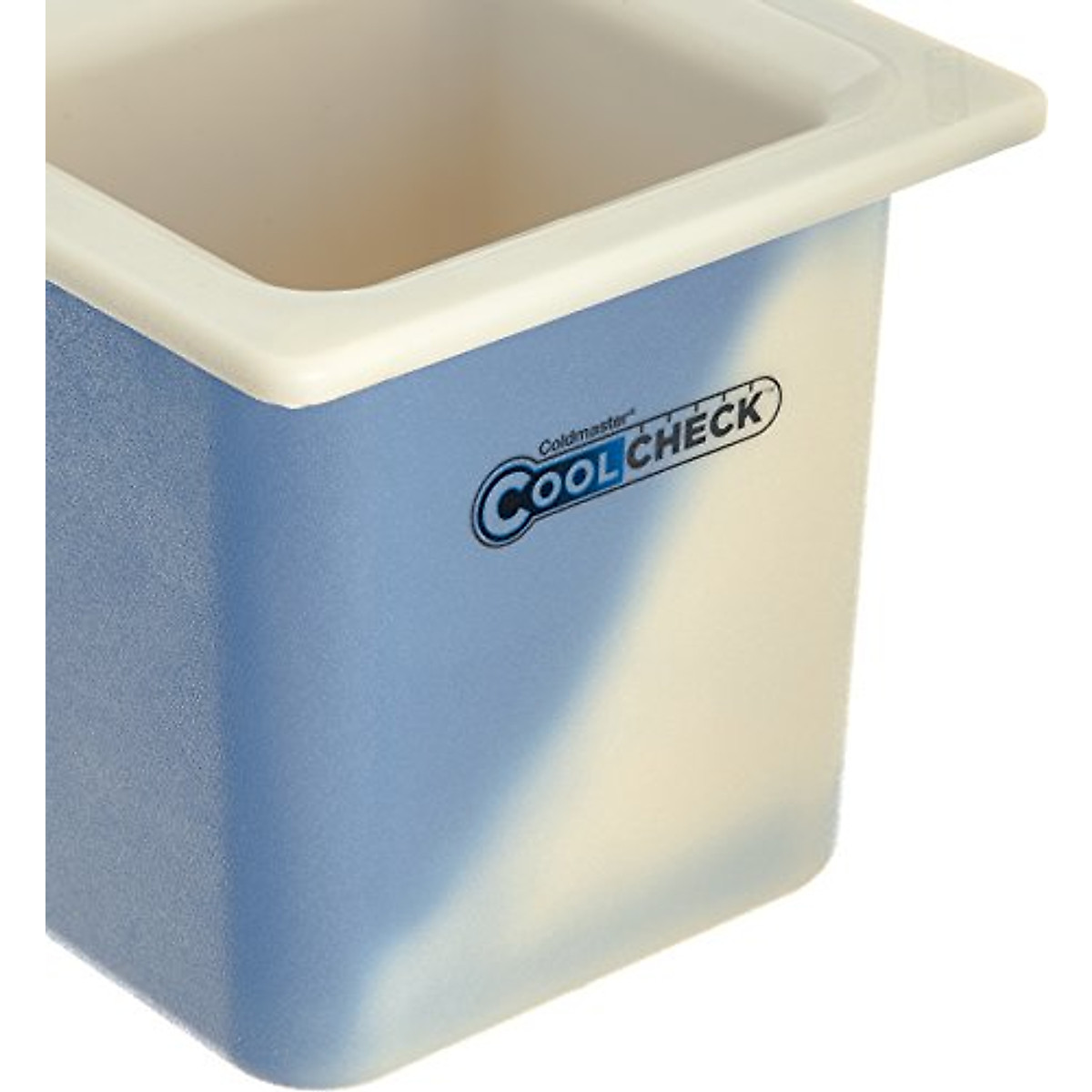 Carlisle CM1105C1402 Coldmaster CoolCheck 6" Deep Sixth-Size High Capacity Insulated Cold Food Pan, 1.7 Quart, Color Changing, White/Blue