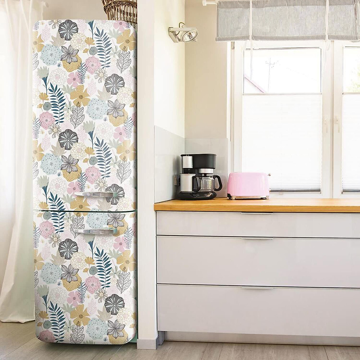 RoomMates RMK11328WP Pink Perennial Blooms Peel and Stick Wallpaper, Roll