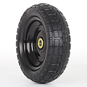 GICOOL 10" Flat-free Solid Tire and Wheel Replacement 4.10/3.50-4, with 5/8" Axle Bore Hole, 2.2" Offset Hub, Compatible with Hand Truck Tire Garden Wagon Trolley Dolly