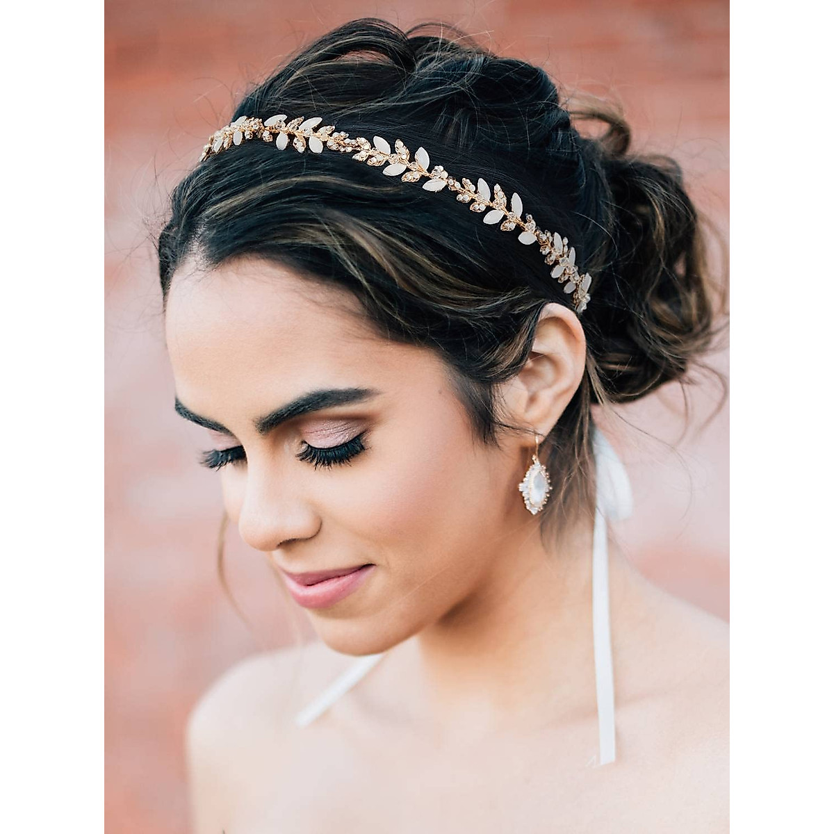 SWEETV Leaf Bridal Headpieces for Wedding Headband Crystal Opal Bridal Hair Accessories Flower Girl Brides Hair Pieces Gold