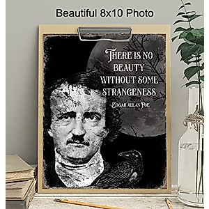 Edgar Allan Poe Gothic Decor - The Raven Spooky Creepy Scary Wall Art - Goth Poster Sign Picture Print - Pagan Witch Wicca, Wiccan Gifts - Inspirational Quotes Sayings Home Decor