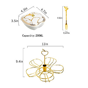 PASIGRO Ceramic Condiment Serving Tray,Rotating Snack Tray,Candy and Nut Porcelain Divided Serving Platter,Veggie Snack Containers,Ceramic Food Storage with Golden Iron Frame (White)