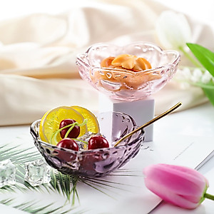 CHOOLD 2pcs Vintage Romantic Glass Sakura Shape Heart Embossed Dessert Bowl Ice Cream Bowl Dish Bowl Trifle Bowl Salad Bowl, Purple-8oz