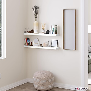 Ballucci Floating Shelves, 36" Wood Wall Shelf Set of 2, with Invisible Brackets for Bathroom, Living Room, Bedroom, Kitchen, Nursery, 6" Deep, White