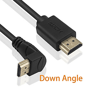 Poyiccot HDMI 2.0 Male to Male Cable 90 Degree, 2 Feet / 60cm HDMI Male to Male Downward Angle Cable 60Hz, 4K * 2K Gold Plated High Speed (M/M Down)