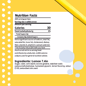 Sorbos Edible Straws, Lemon Flavored, Sustainable, Individually Packaged, No Plastic, No Allergens, No Gluten, No PFAS, 100 Percent Biodegradable, 7.4 inches long (Pack of 200)