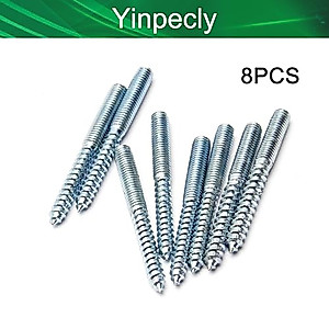 Yinpecly M6x60mm Zinc Plated Carbon Steel Double Headed Hanger Bolts 2.36 inch Length Self Tapping Screw for Furniture Installation Silver Blue Tone 8Pcs