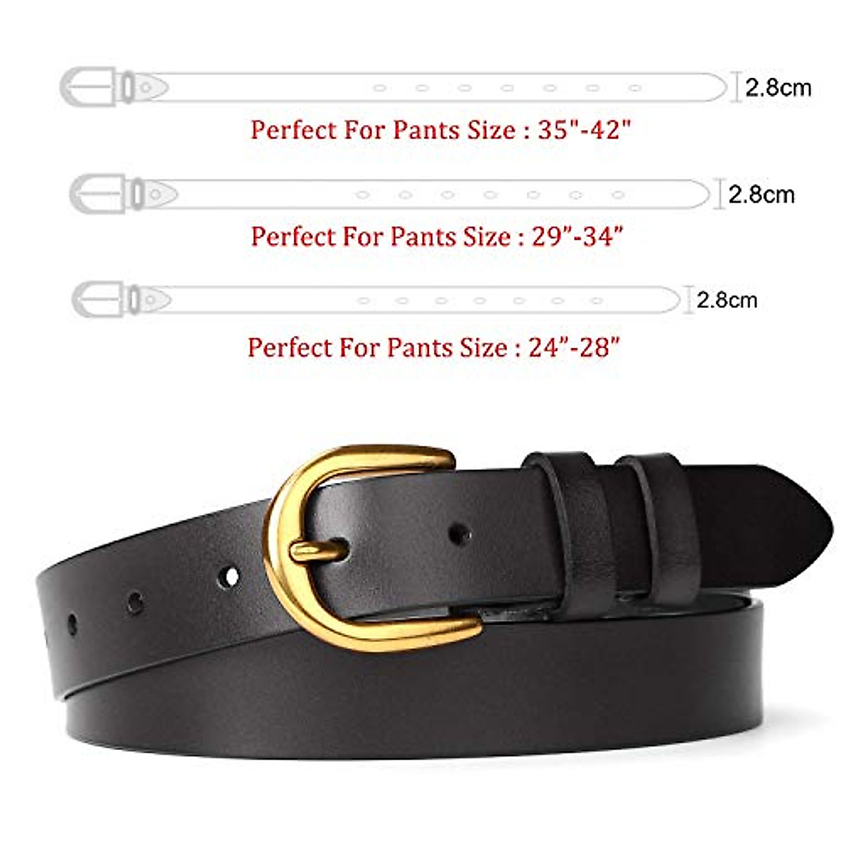WHIPPY Women Casual Genuine Leather Belt for Jeans, Wide Ladies Waist Belt with Golden Buckle 1.26 Inches Width Strap (Suit Pant Size 29-34 Inches, Black)