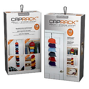 Perfect Curve Cap Rack18 System – Hat Racks for Baseball Caps | Hat Organizer for Closet | Over Door Hanger | Over Door Organizer | Six Clips Hold up to 18 Caps | Black